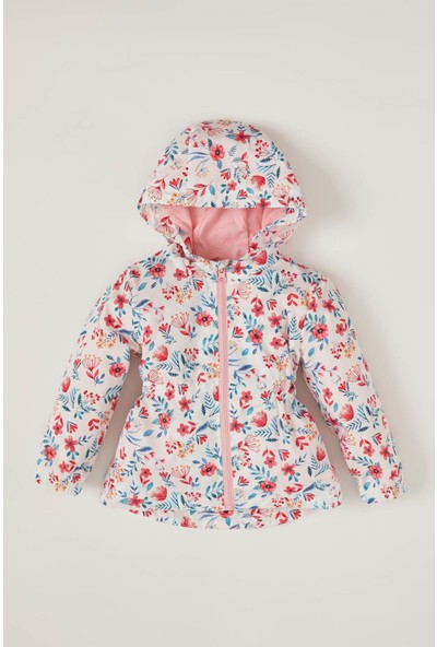 DeFacto Kız Bebek Çiçek Desenli Kapüşonlu Penye Astarlı İnce Mevsimlik Mont T3538A221SP DeFacto Kız Bebek Çiçek Desenli Kapüşonlu Penye Astarlı İnce Mevsimlik Mont T3538A221SP