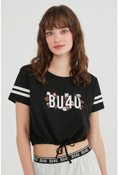 Penti Siyah BU4U Floral Ss Tişört Penti Siyah BU4U Floral Ss Tişört