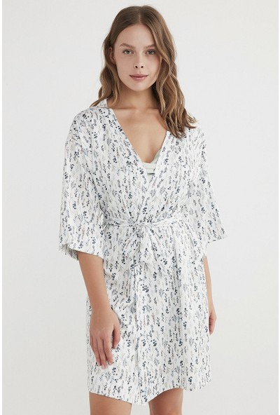 Penti Beyaz Dried Flowers Satin Sabahlık