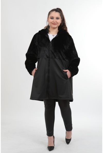 Queensize Büyük Beden Siyah Kaban