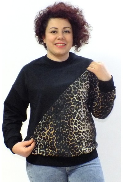 Işıltı fashion Leopar Detaylı Büyük Beden Sweat