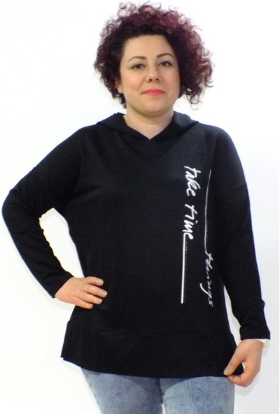 Işıltı fashion Kapüşonlu Yazı Detaylı Siyaj Büyük Beden Sweat Işıltı fashion Kapüşonlu Yazı Detaylı Siyaj Büyük Beden Sweat