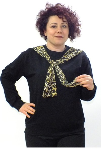 Işıltı fashion Leopar Sırt Detaylı Camel Büyük Beden Sweat