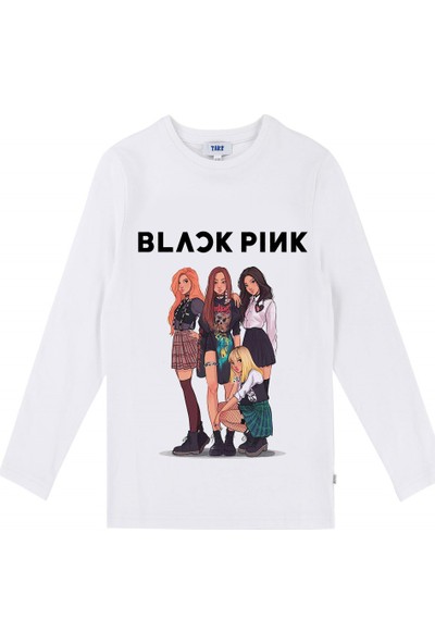 TakeTshirt Blackpink Anime Uzun Kol Çocuk Tişört Beyaz