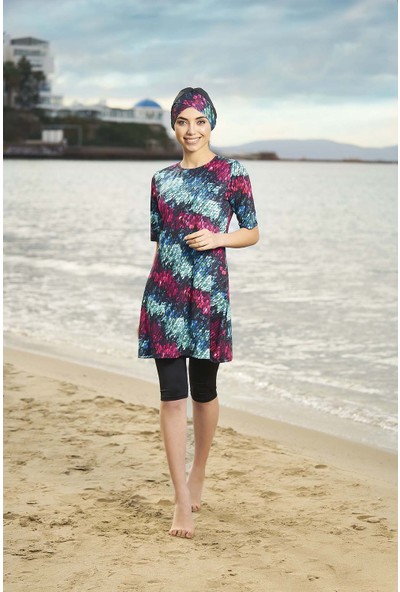 Estiva Kadın Pul Desenli Boneli Esnek Yarım Kol Taytlı Havuz Mayo - Siyah Estiva Kadın Pul Desenli Boneli Esnek Yarım Kol Taytlı Havuz Mayo - Siyah