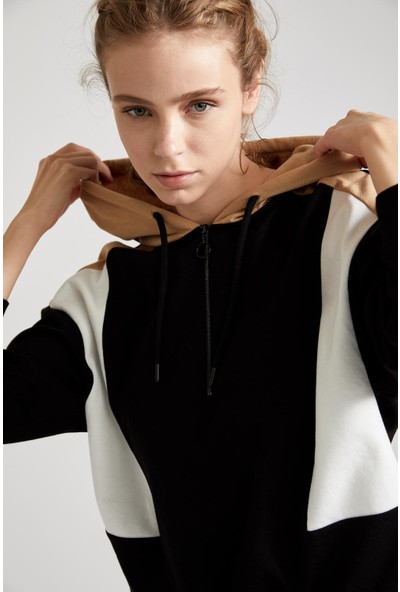 DeFacto Renk Bloklu Kapüşonlu Sweatshirt S6403AZ20WN