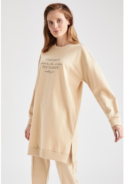 DeFacto Minimal Yazı Baskılı Relax Fit Sweat Tunik T5168AZ21SP