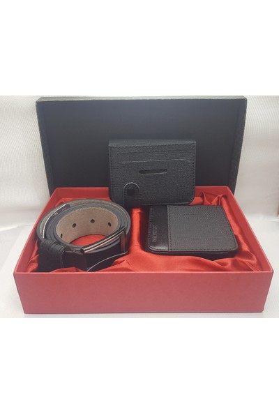 Carlino Kemer Cüzdan Kartlık 3lü Hediyelik Set