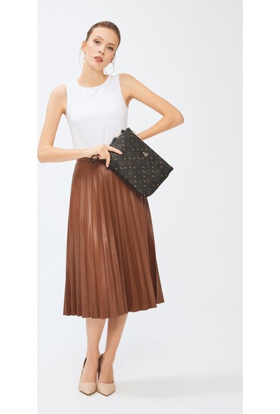 Deri Company Kadın Basic Clutch Çanta Monogram Desenli Siyah Taba 214002 Deri Company Kadın Basic Clutch Çanta Monogram Desenli Siyah Taba 214002