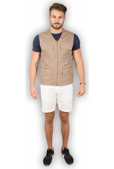 Derin Mavi Çok Cepli Pamuk Keten Avcı Yelek, 5 Renk Secenekli Derin Mavi Çok Cepli Pamuk Keten Avcı Yelek, 5 Renk Secenekli