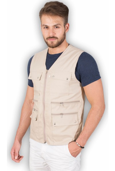 Derin Mavi Çok Cepli Pamuk Keten Avcı Yelek, 5 Renk Secenekli Derin Mavi Çok Cepli Pamuk Keten Avcı Yelek, 5 Renk Secenekli