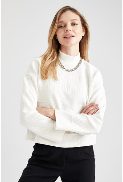DeFacto Dik Yaka Örgü Desenli Sweatshirt T9969AZ20CW DeFacto Dik Yaka Örgü Desenli Sweatshirt T9969AZ20CW