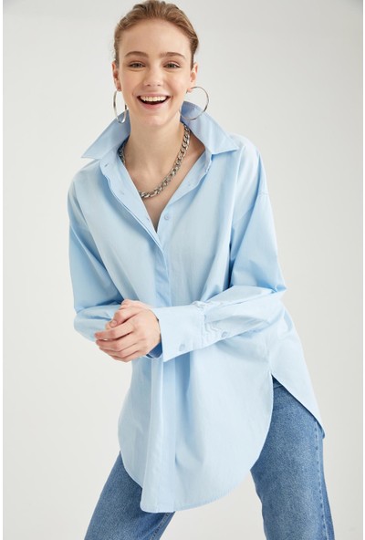 DeFacto Basic Oversize Fit Poplin Gömlek Tunik T5494AZ21SP DeFacto Basic Oversize Fit Poplin Gömlek Tunik T5494AZ21SP