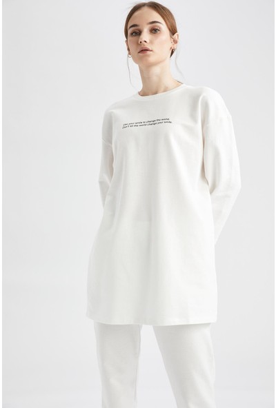 DeFacto Relax Fit Yazı Baskılı Sweat Tunik T5237AZ21SP