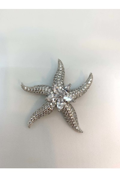 Modamugo Zirkon Taşlı Deniz Yıldızlı Broş Rodyum