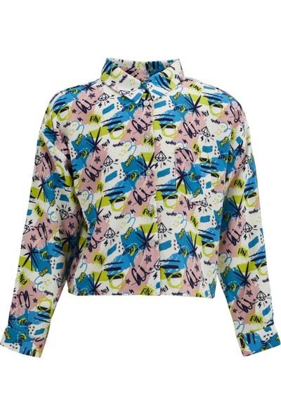 Defacto Kız Çocuk Yazı Desenli Crop Uzun Kollu Gömlek T4545A621SP Defacto Kız Çocuk Yazı Desenli Crop Uzun Kollu Gömlek T4545A621SP