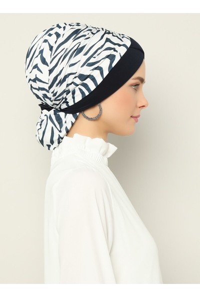 Mervin Şal Zebra Desen Çapraz Bantlı Hazır Türban