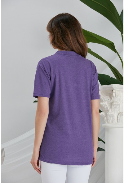 Catspy Mor Basic Polo Yaka Örme Kısa Kollu Tişört Catspy Mor Basic Polo Yaka Örme Kısa Kollu Tişört