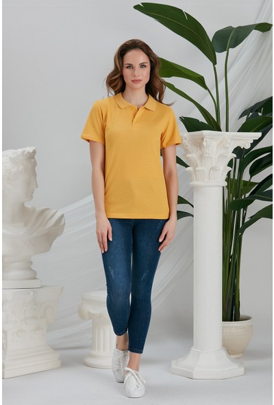 Catspy Hardal Polo Yaka Örme Basic Kısa Kollu Tişört Catspy Hardal Polo Yaka Örme Basic Kısa Kollu Tişört