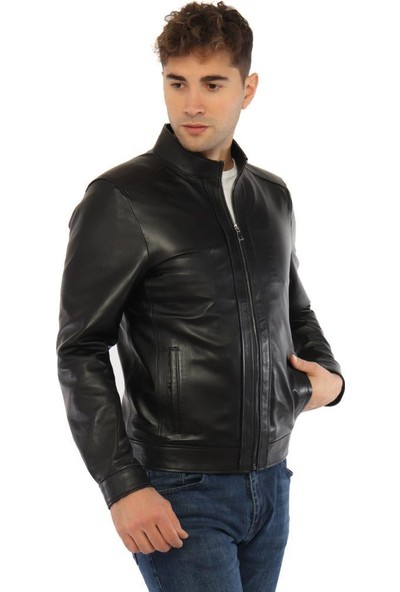 Deri Mont Alanzo Siyah Erkek Ceket