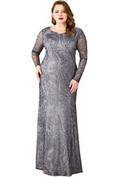 Lilas Xxl Kadın Gri Griter Baskı Abiye