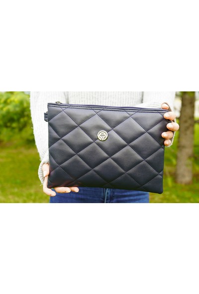 Sisbag Kadın Kapitone Desenli Ek Askılı Portföy Çanta Lacivert