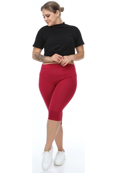 Womenice Kadın Bordo Beli Lastikli Kapri Toparlayıcı Büyük Beden Tayt Womenice Kadın Bordo Beli Lastikli Kapri Toparlayıcı Büyük Beden Tayt