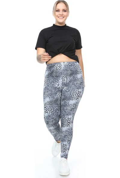 Womenice Kadın Gri Leopar Desenli Toparlayıcı Büyük Beden Tayt