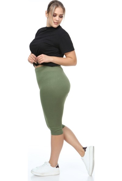 Womenice Kadın Haki Beli Lastikli Kapri Toparlayıcı Büyük Beden Tayt Womenice Kadın Haki Beli Lastikli Kapri Toparlayıcı Büyük Beden Tayt
