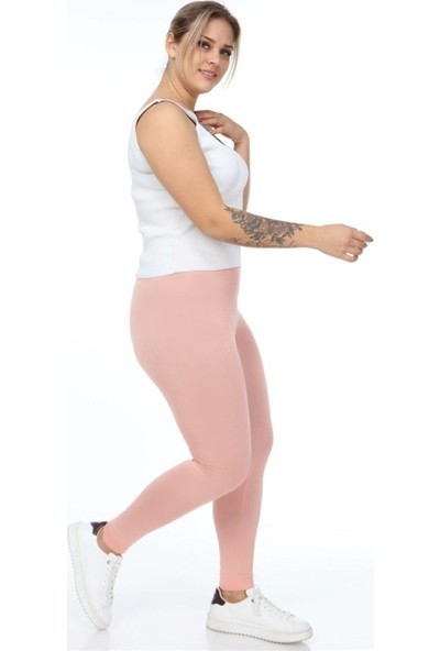 Womenice Kadın Pembe Düz Kesim Toparlayıcı Büyük Beden Tayt