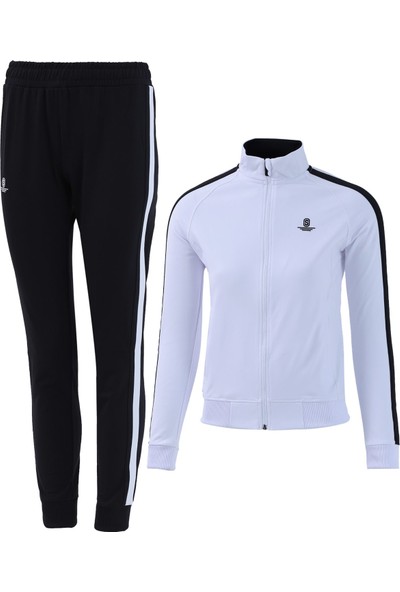 Kolu Şeritli Beyaz Bayan Eşofman Takımı Kolu Şeritli Beyaz Bayan Eşofman Takımı