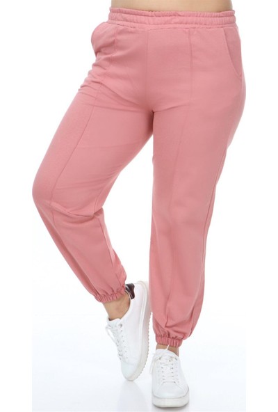 Womenice Kadın Pembe Beli Lastikli Cepli Büyük Beden Eşofman Altı Womenice Kadın Pembe Beli Lastikli Cepli Büyük Beden Eşofman Altı