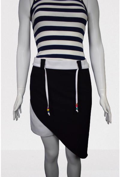 Siyah Beyaz Asimetrik Etek