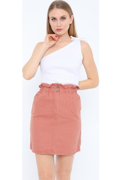 PodiumStar Yüksek Bel Beli Lastikli Kot Etek