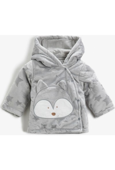 Koton Peluş Mont Kapüşonlu Pamuklu İşlemeli Bibaby