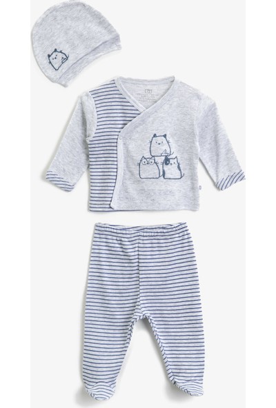 Koton Çizgili Takım Baskılı Pamuklu Bibaby