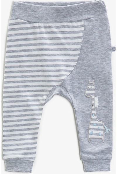 Koton Çizgili Eşofman Altı İşlemeli Pamuklu Bibaby