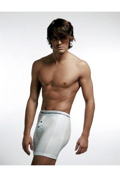 Çift Kaplan 6 Adet Beyaz Elastan Spor Boxer Şort Külot 880
