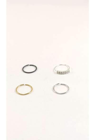 Takıparkxs 925 Ayar Zirkon Taşlı Dörtlü Gümüş Halka Hızma Set