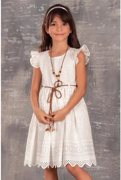 Minik Dolap Beyaz Fisto Kumaş Kolyeli Kız Çocuk Elbisesi