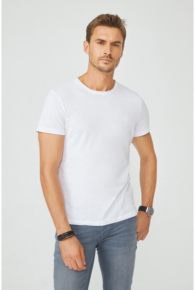 Avva Erkek Beyaz Bisiklet Yaka Düz T-Shirt E001000
