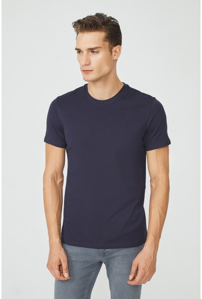 Avva Erkek Lacivert Bisiklet Yaka Düz T-Shirt E001000