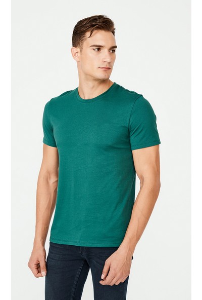 Avva Erkek Yeşil Bisiklet Yaka Düz T-Shirt E001000