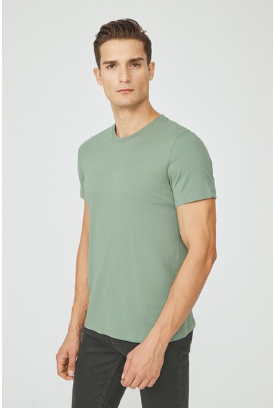 Avva Erkek Haki Bisiklet Yaka Düz T-Shirt E001000