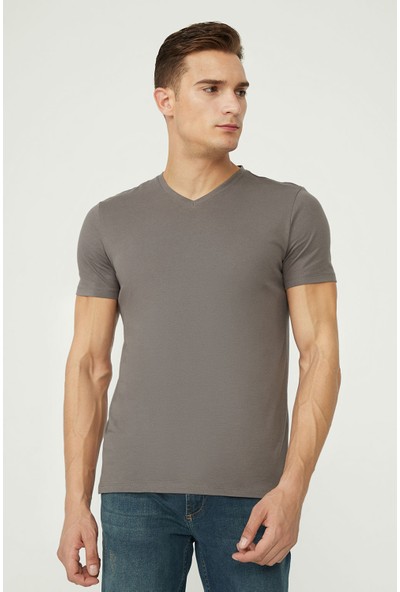 Avva Erkek Antrasit V Yaka Düz T-Shirt E001001