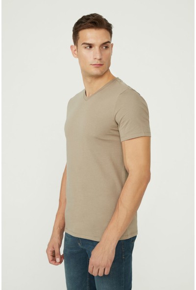 Avva Erkek Vizon V Yaka Düz T-Shirt E001001 Avva Erkek Vizon V Yaka Düz T-Shirt E001001