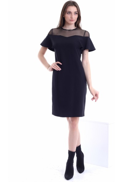 Stil Adventure Stil Adventure-Transparan Tül Yakalı Volan Kollu ELBISE-1329