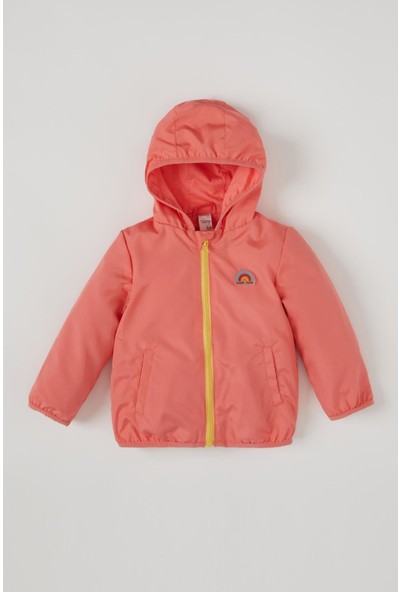 DeFacto Kız Bebek Gökkuşağı Baskılı Kapüşonlu Penye Astarlı İnce Mevsimlik Mont T3537A221SP