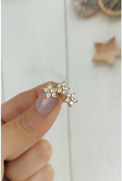 ÇLK Accessories 316 L Cerrahi Çelik Taşlı Üç Çiçek Piercing TRPIERCING029 P32003