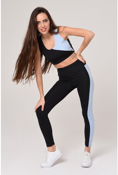 Bolder Kadın Siyah Yanı Parçalı Bra Tayt Spor Takım